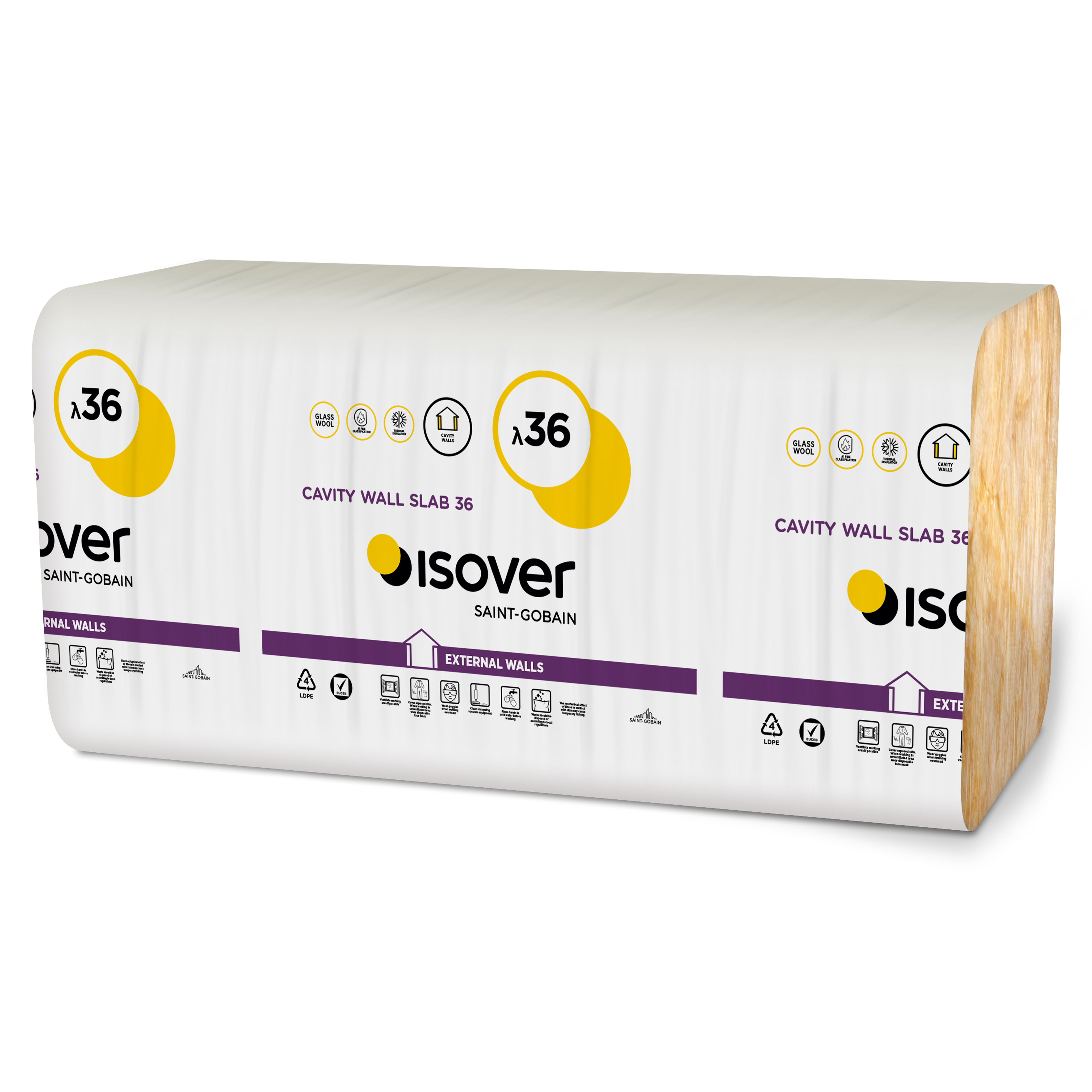 Isover Cavity Wall Insulation Slab CWS36 - 1200mm x 455mm x 50mm