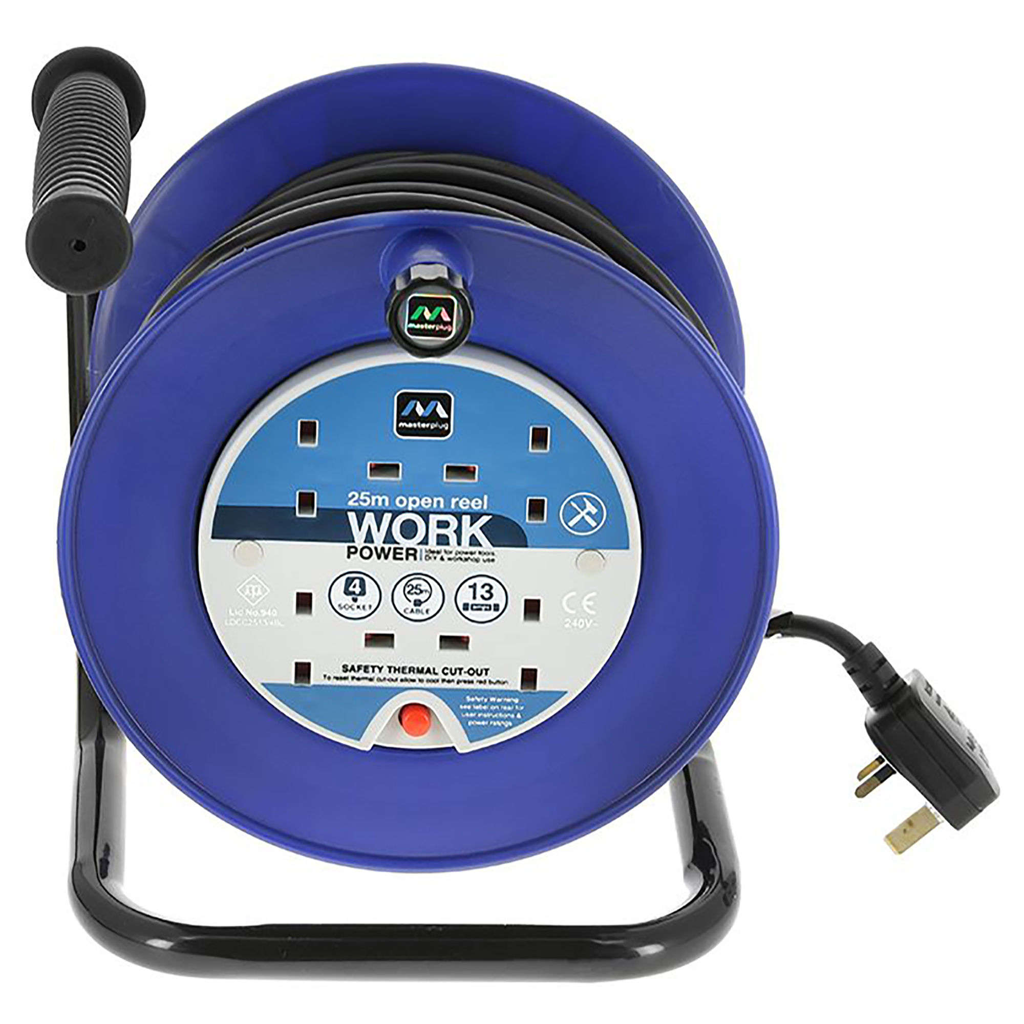 Open Cable Reel with Thermal Cutout 25m 4 Gang 13A - JA077A/JA072