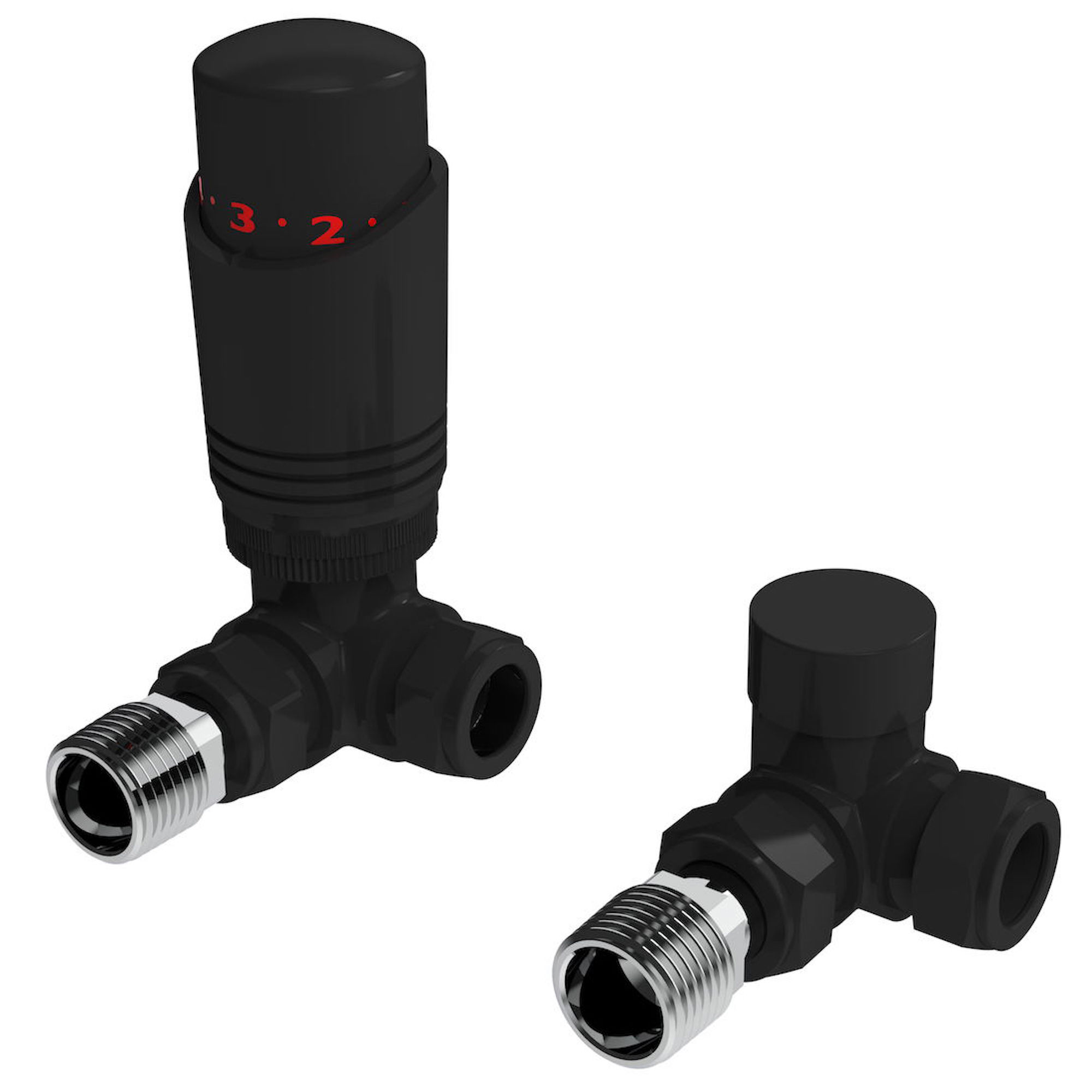 K-Design Corner Black Radiator Valve and Lockshield Twin Pack - BK-TRV101C