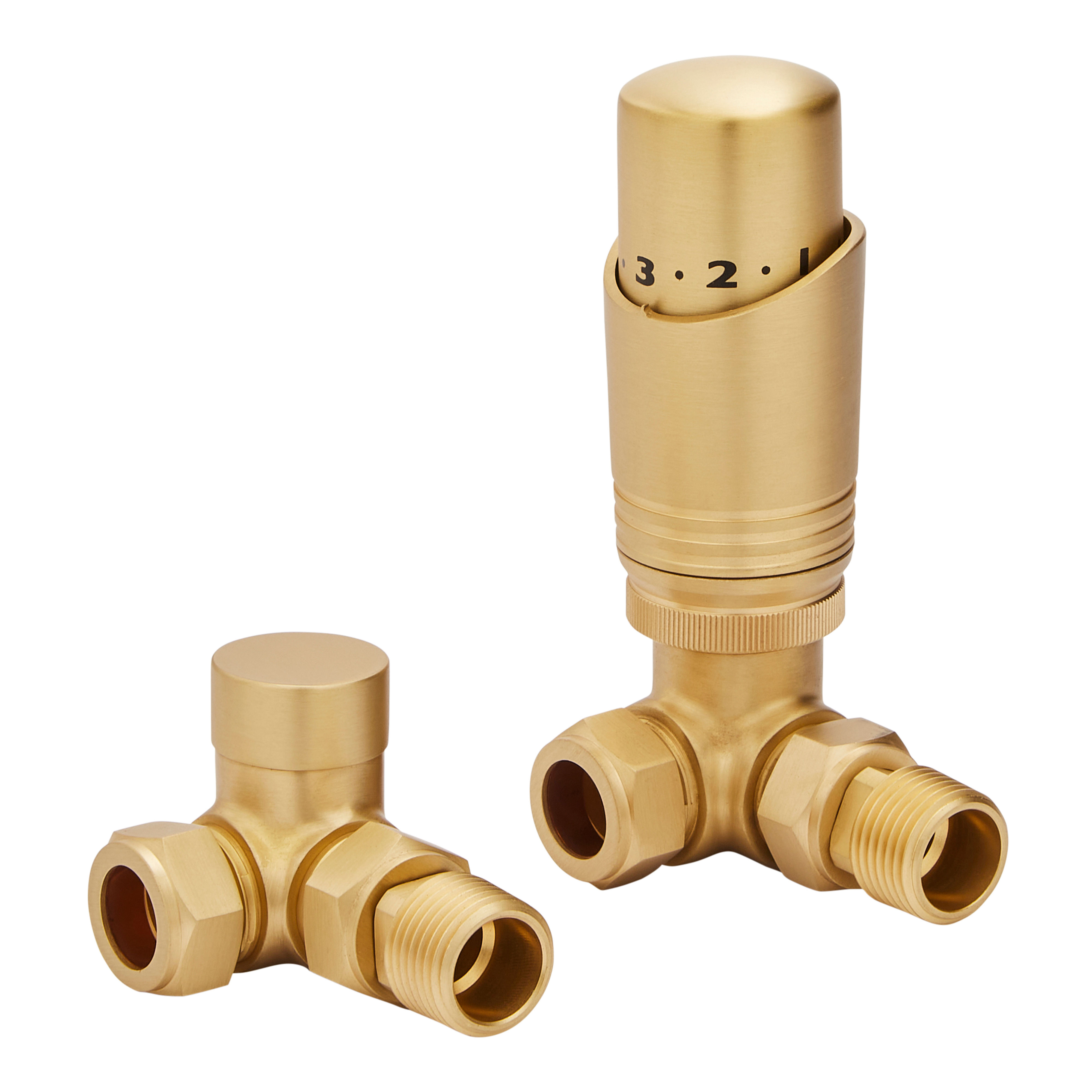 Kartell K-Design Corner TRV and Lockshield Brushed Brass 15mm