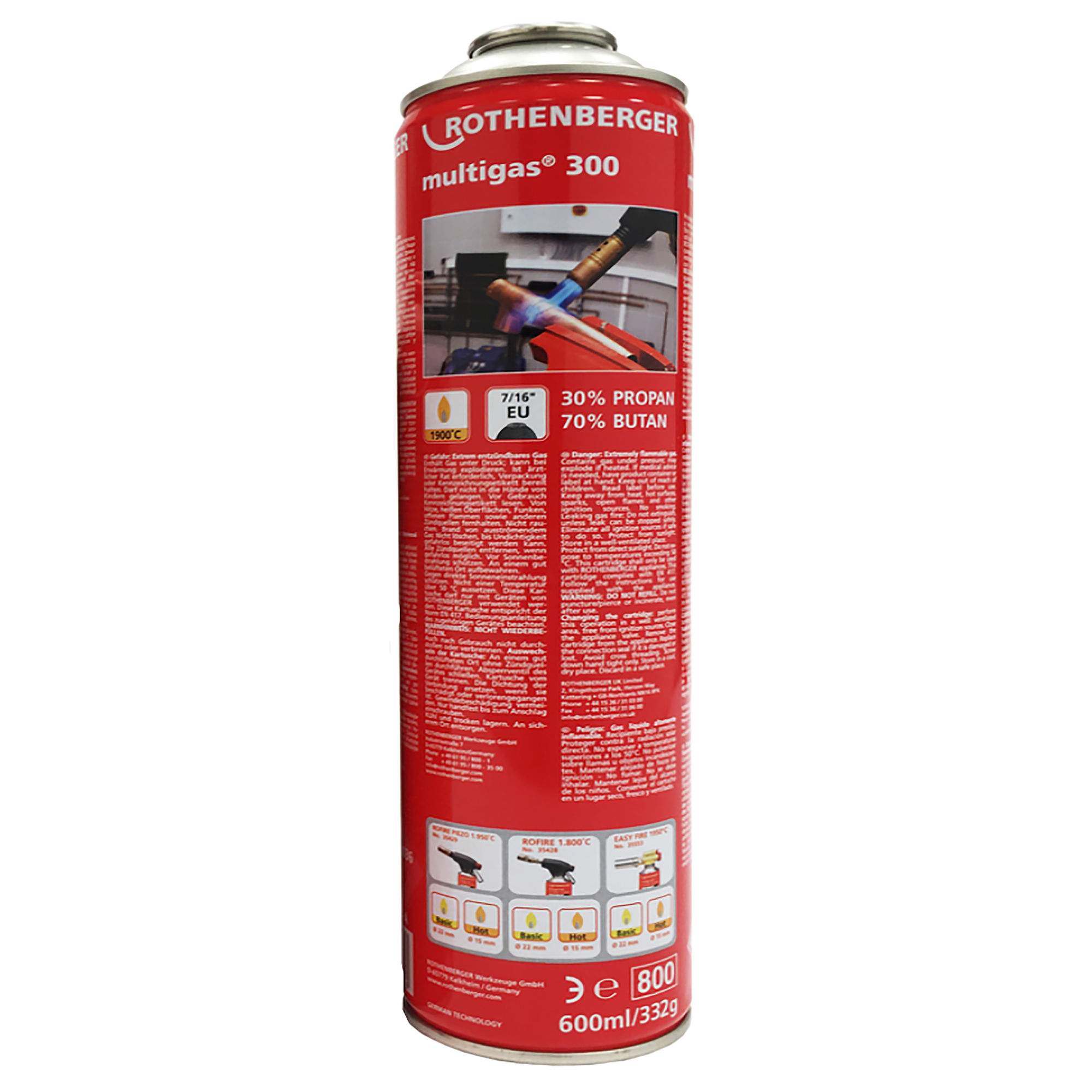 Rothenberger Multigas 300 Butane/Propane Mixed Gas Cylinder 600ml - 80057