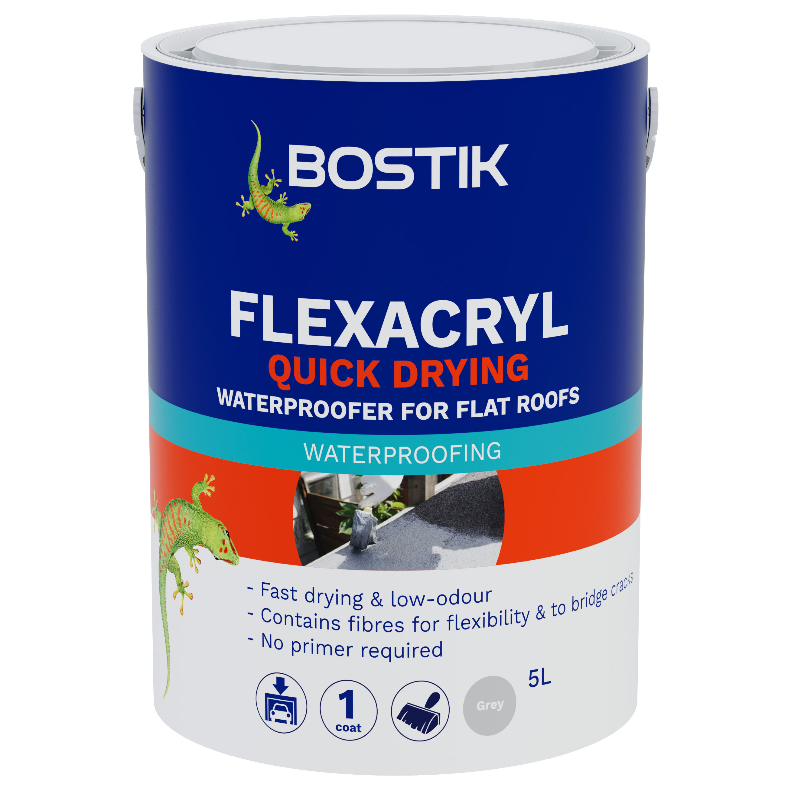 Bostik Flexacryl Quick Drying Waterproofer for Flat Roofs Grey 5L