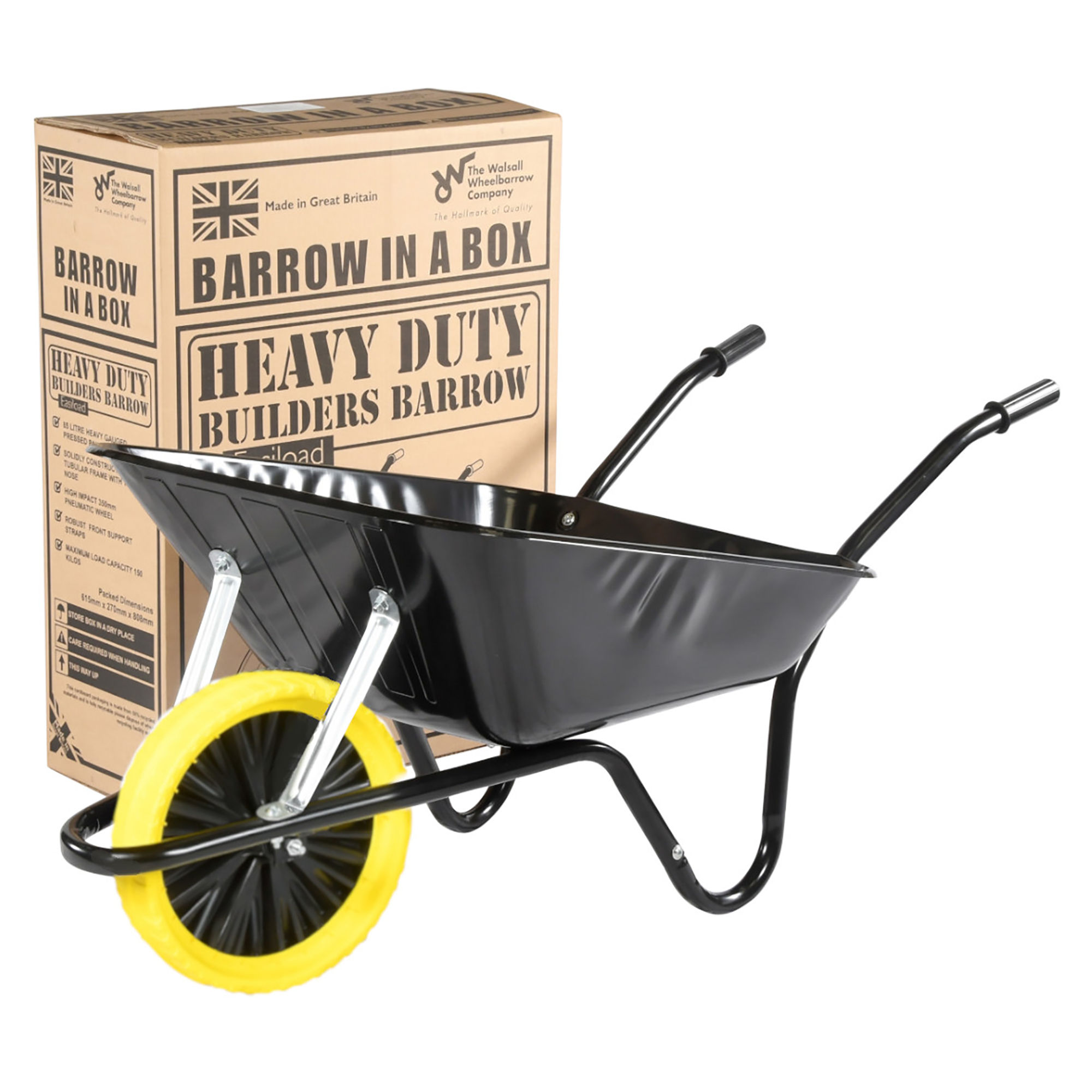 Walsall Heavy Duty Builders Wheelbarrow Puncture Proof Wheel Black 85L BEASBPP